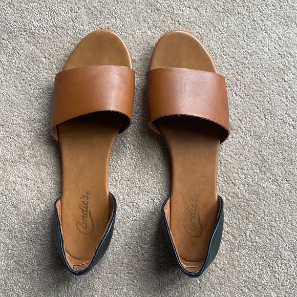 Candie's | Shoes | Candies Sandals Size 9m Dark Tan Front Strapblack ...